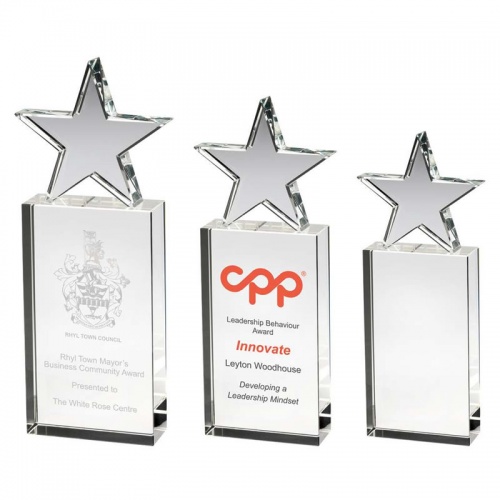 Engraved Glass Block Star Trophy - Awards Trophies Supplier